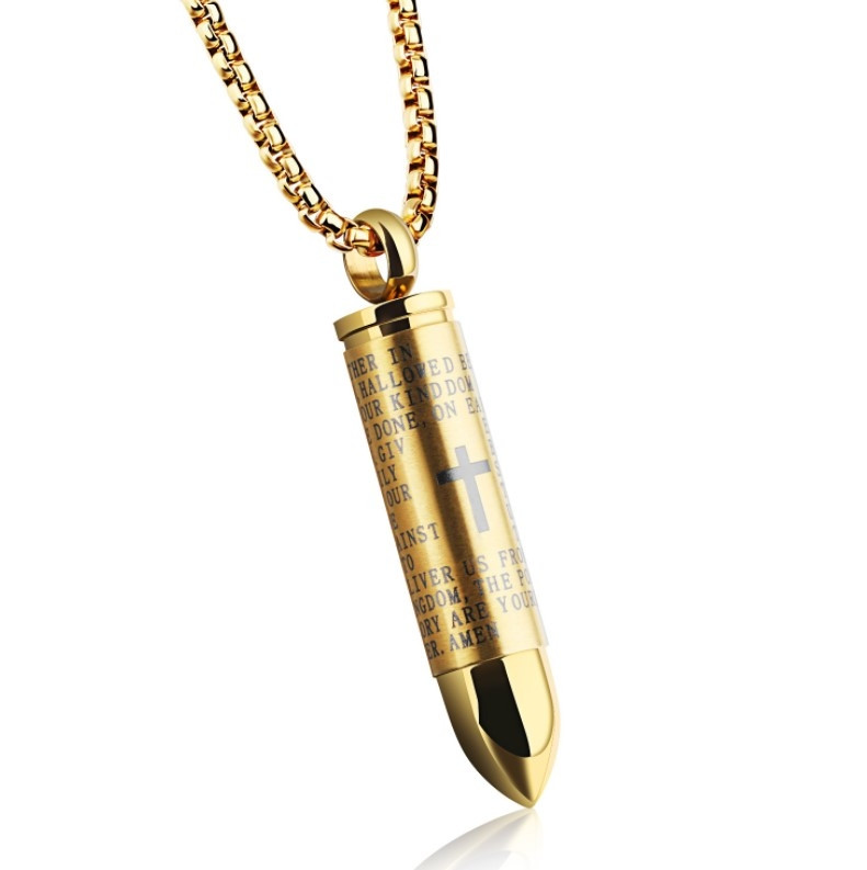 Stainless Steel Men's Bullet Pendant Necklace | SayaBling