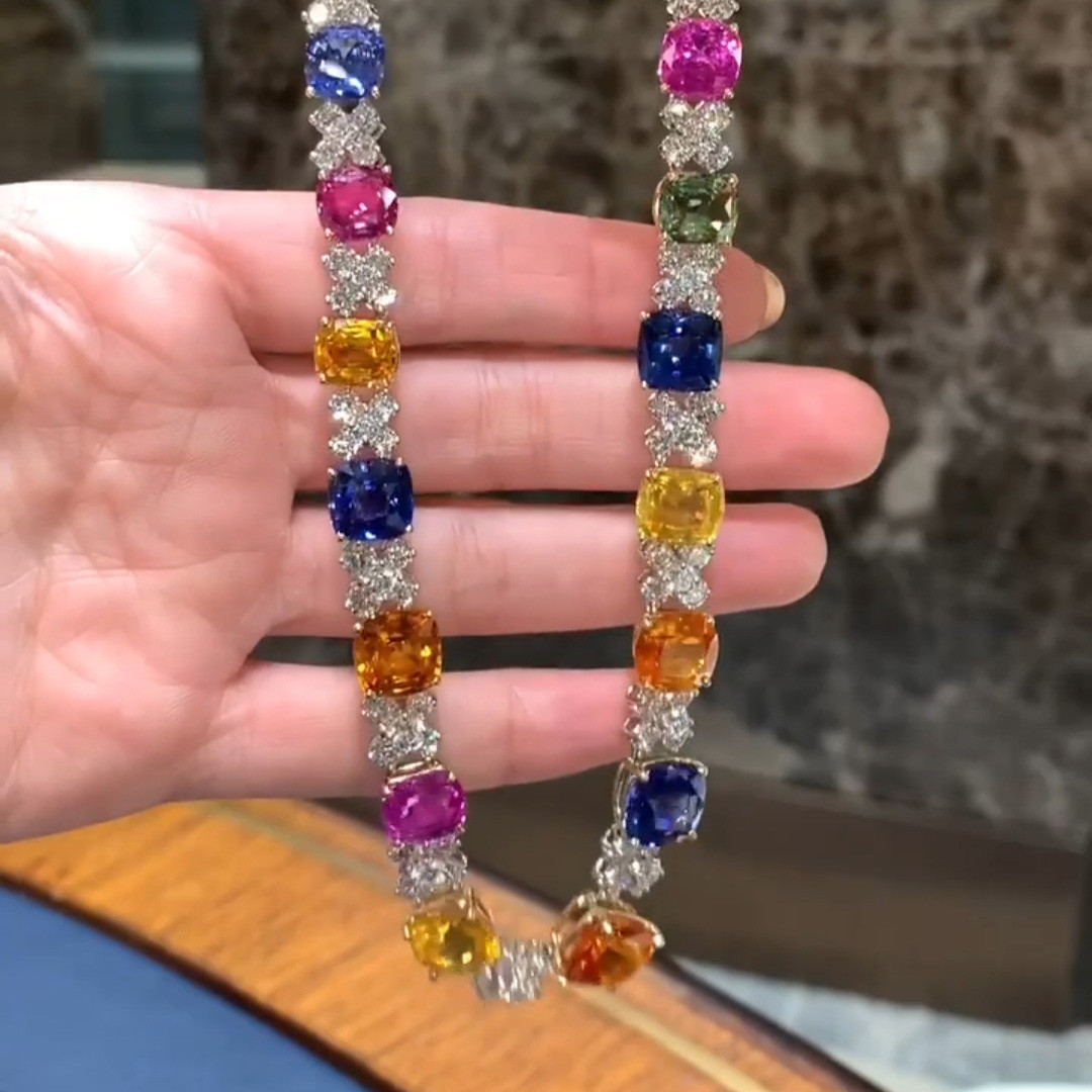 114ctw Multi-color Sapphire Statement Necklace | SayaBling Jewelry