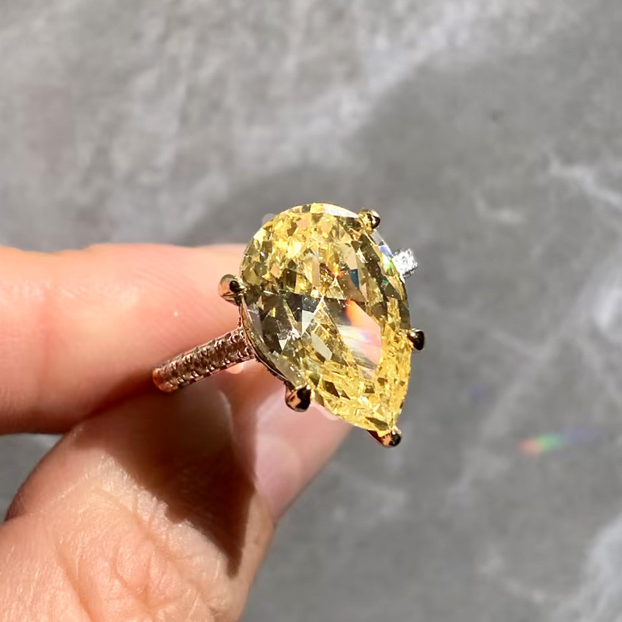 5ct Pear Cut Yellow Sapphire Classic Engagement Ring | SayaBling