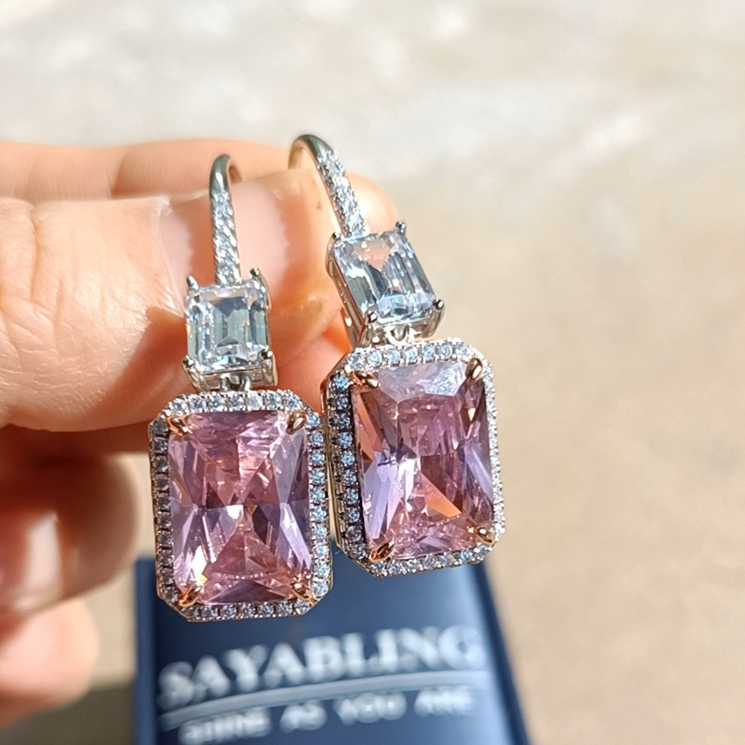 Radiant Cut Pink Sapphire Dangle Drop for Women | SayaBling