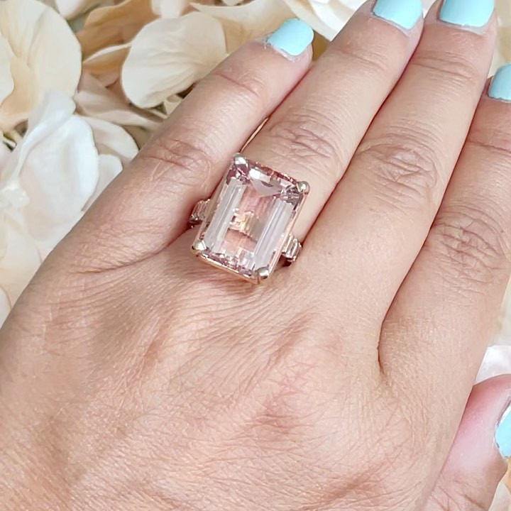 8.4ct Emerald Cut Morganite Pink Sapphire Engagement Ring | SayaBling