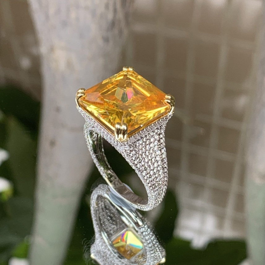 12ct Princess Cut Yellow Sapphire Bold Unisex Ring | SayaBling Jewelry