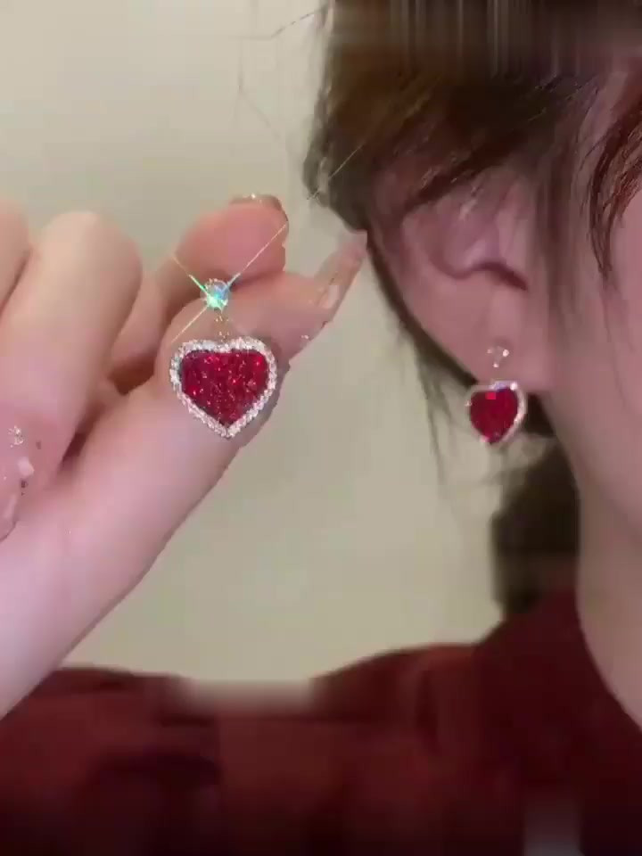 Princess Cut Ruby Heart Drop Earrings for Women | SayaBling