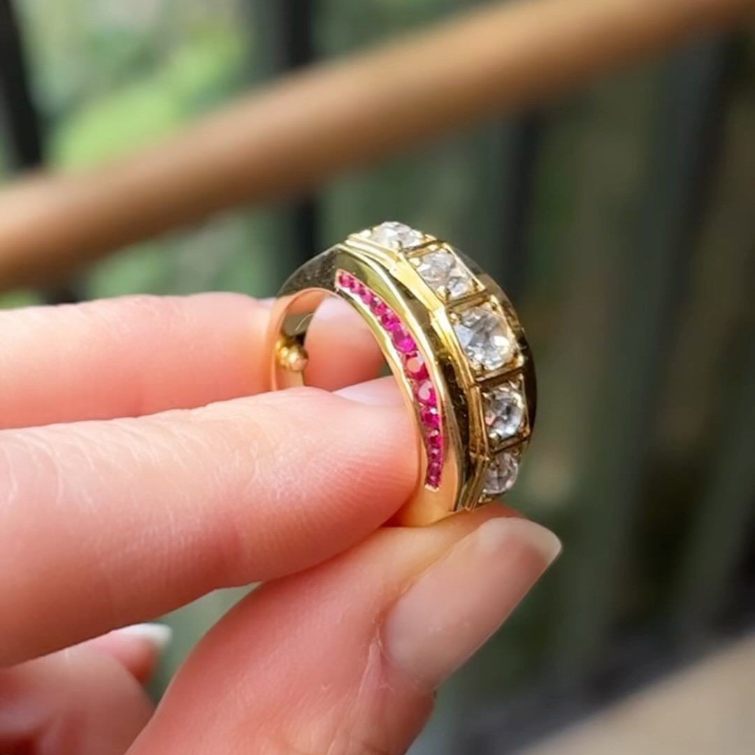 Round Cut White Sapphire Hidden Ruby Wedding Ring | SayaBling