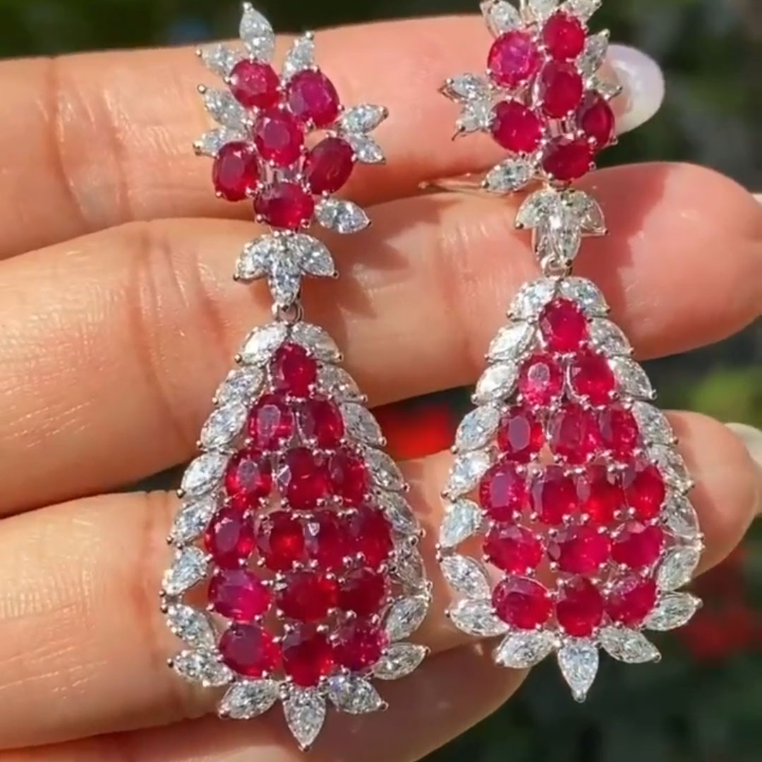 22ctw Ruby and White Sapphire Statement Drop Earrings | SayaBling