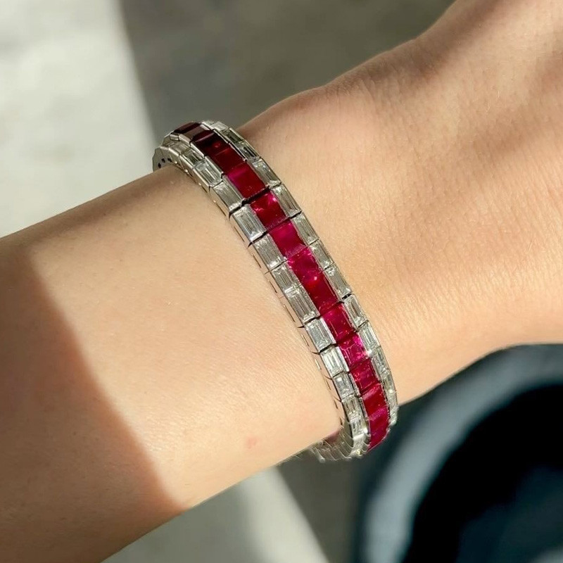 32ctw Emerald Cut Ruby Three-row Bracelet | SayaBling