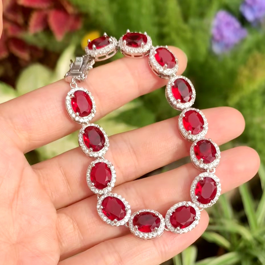 Oval Cut Ruby Bracelet in Sterling Silver | SayaBling Jewelry