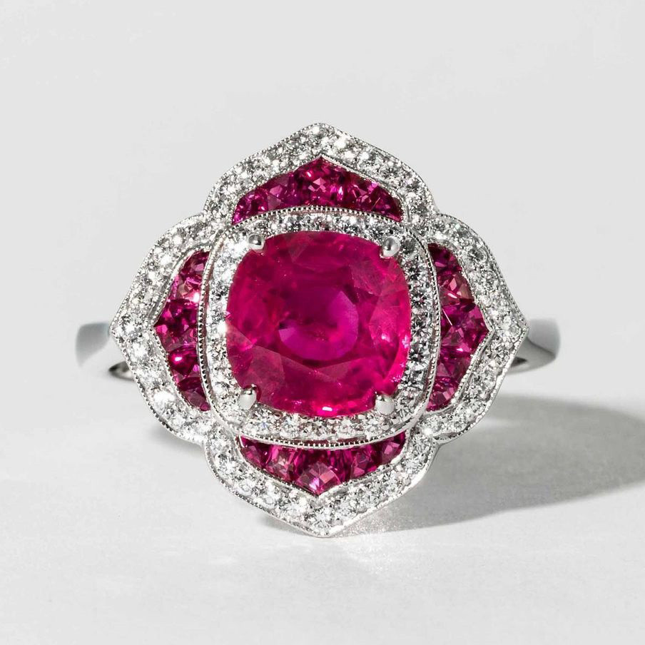 3ct Cushion Cut Ruby Rose Engagement Ring | SayaBling