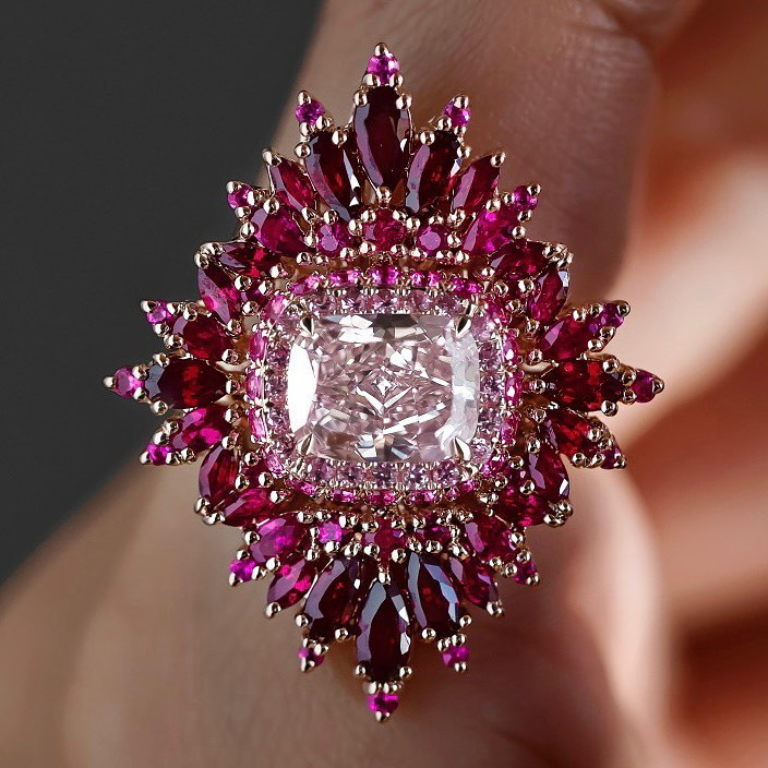 Vintage Pink Sapphire and Ruby Cluster Cocktail Ring | SayaBling