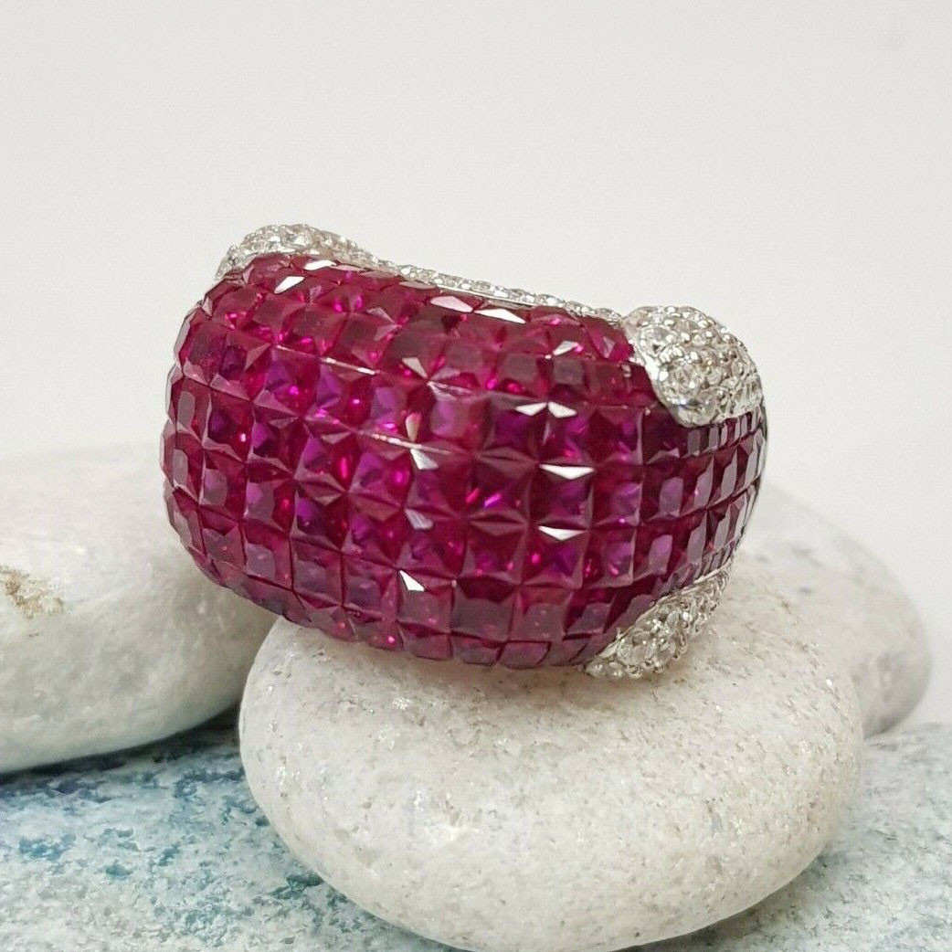 23.75ct Invisible Setting Ruby Cocktail Ring for Women in Sterling ...