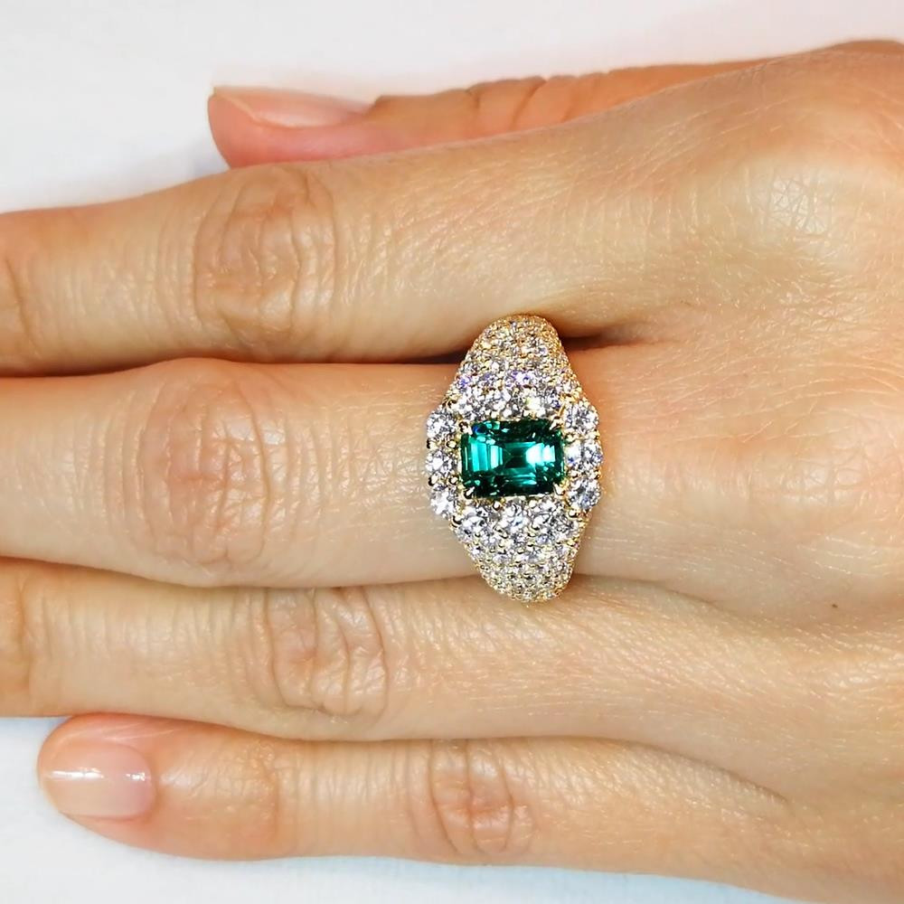 1.5ct Emerald Cut Emerald Pave Engagement Ring | SayaBling