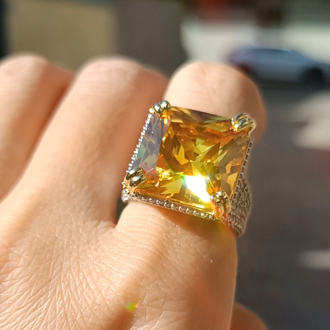 12ct Princess Cut Yellow Sapphire Bold Unisex Ring | SayaBling Jewelry