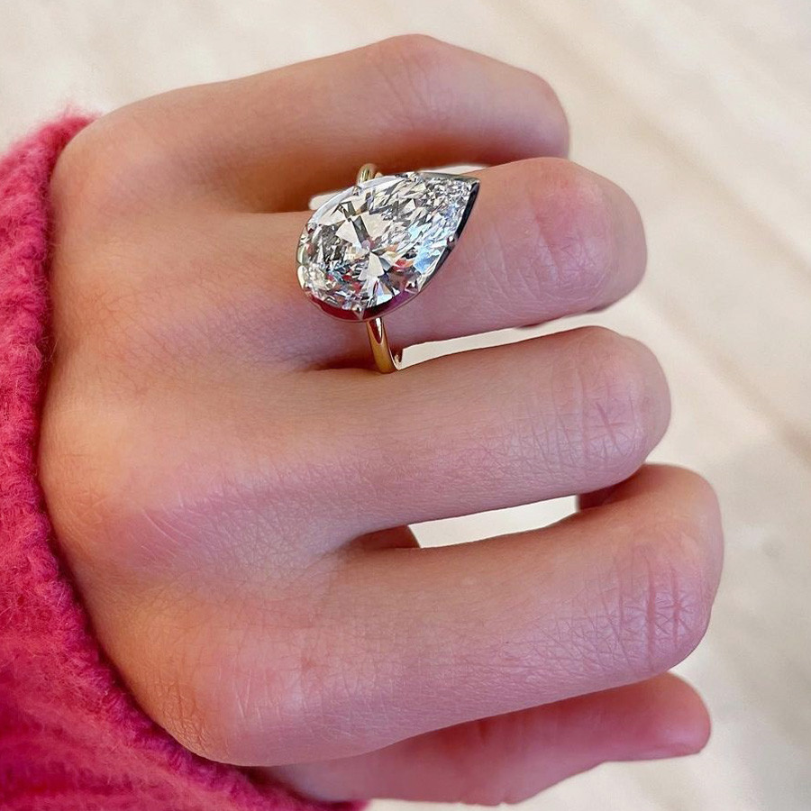 6.2ct Tilted Pear Cut Vintage Two-Tone Engagement Ring | SayaBling