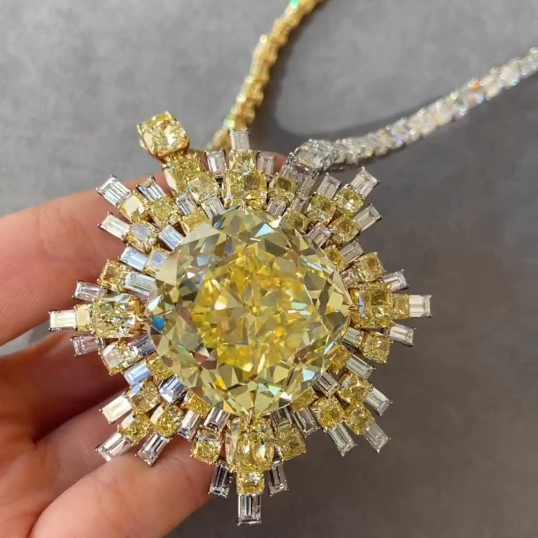 20ct Cushion Cut Yellow Sapphire Statement Necklace | SayaBling Jewelry