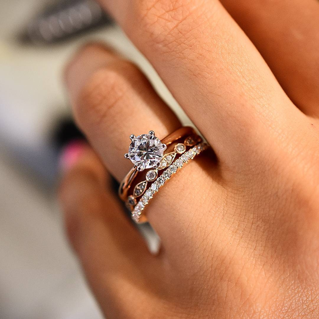 Rose Gold Color 1 Ct Brilliant Cut Ring Set | SayaBling