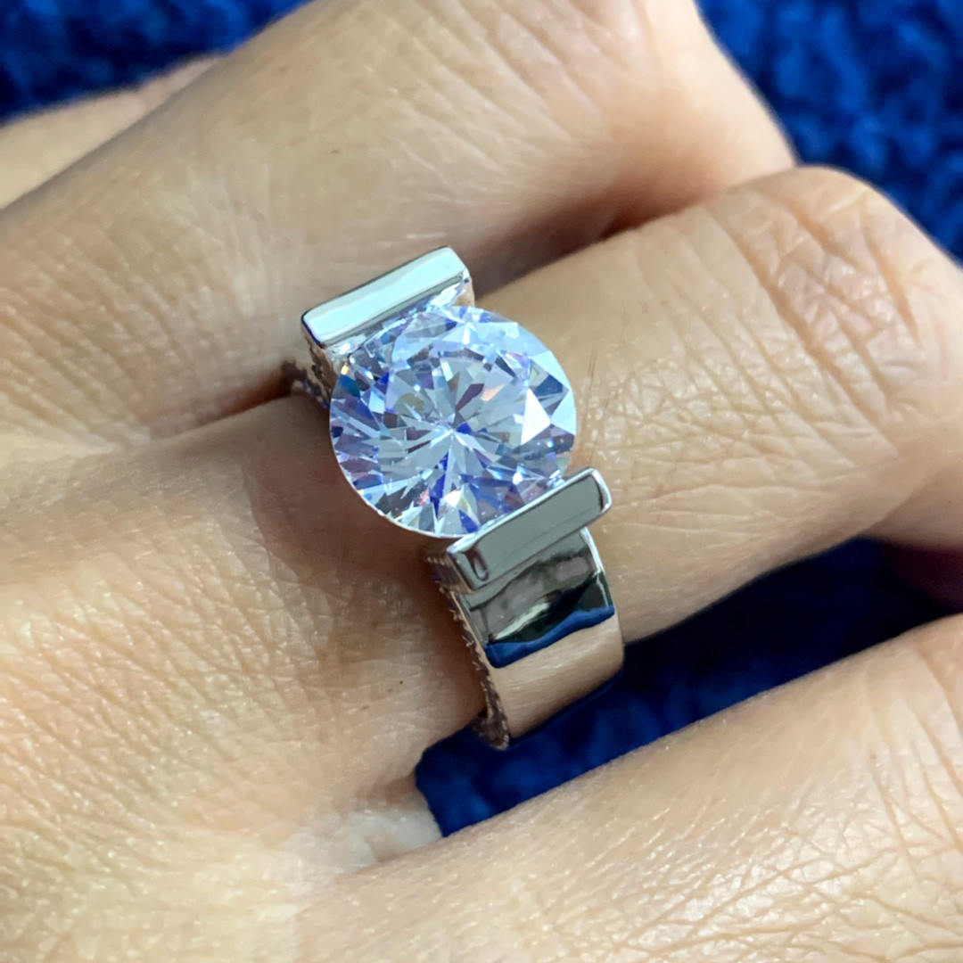 2.5ct Tension Set Round Cut White Sapphire Engagement Ring | SayaBling