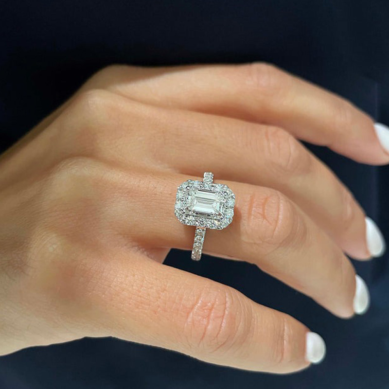 Emerald Cut White Sapphire Engagement Ring for Women in Sterling Silver ...
