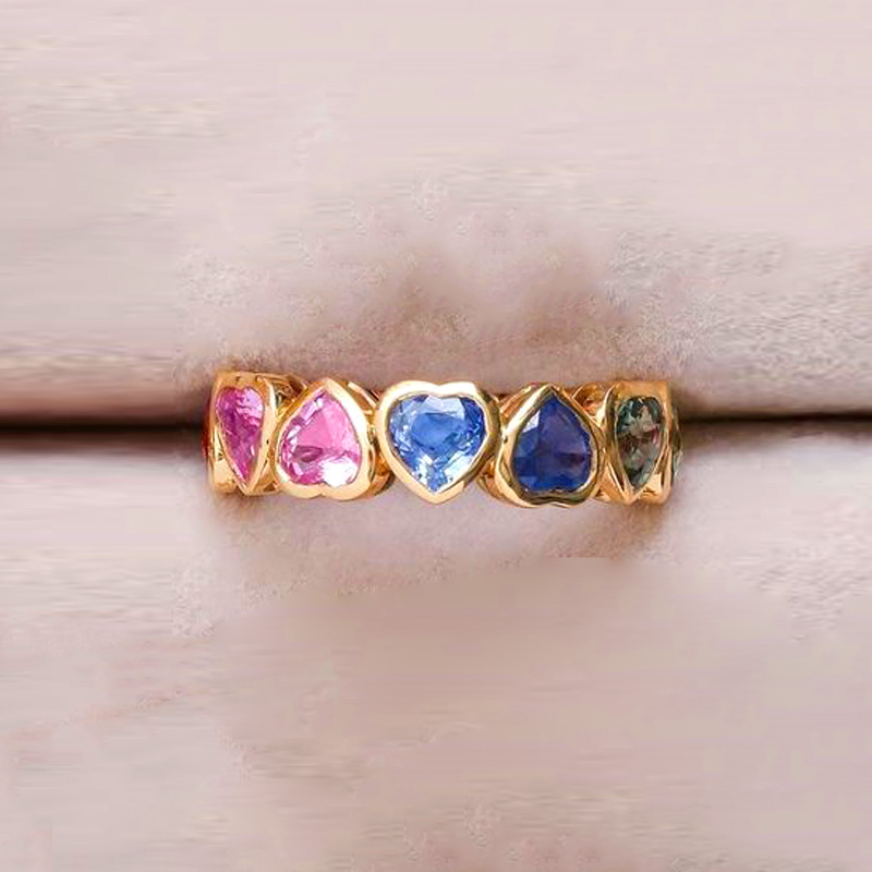 Heart Cut Multicolor Sapphire Rainbow Eternity Ring | SayaBling