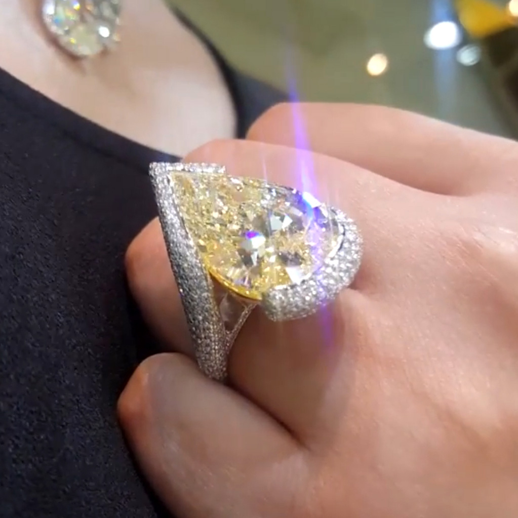 9.3ct Pear Cut Yellow Sapphire Engagement Ring | SayaBling