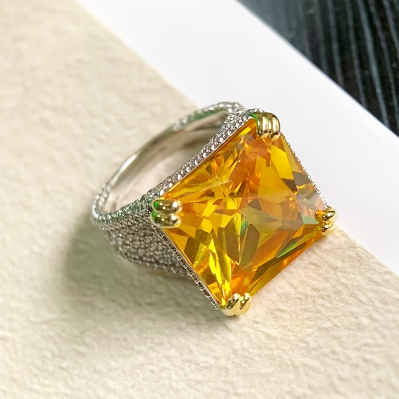 12ct Princess Cut Yellow Sapphire Bold Unisex Ring | SayaBling