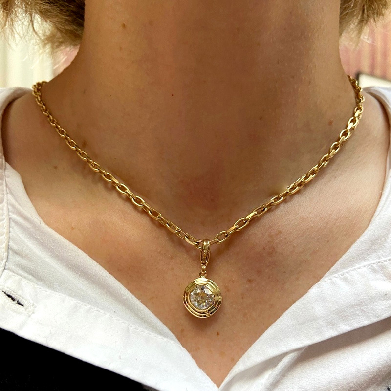 5.6ct Cushion Cut Bezel Set Pendant Link Chain Necklace | SayaBling